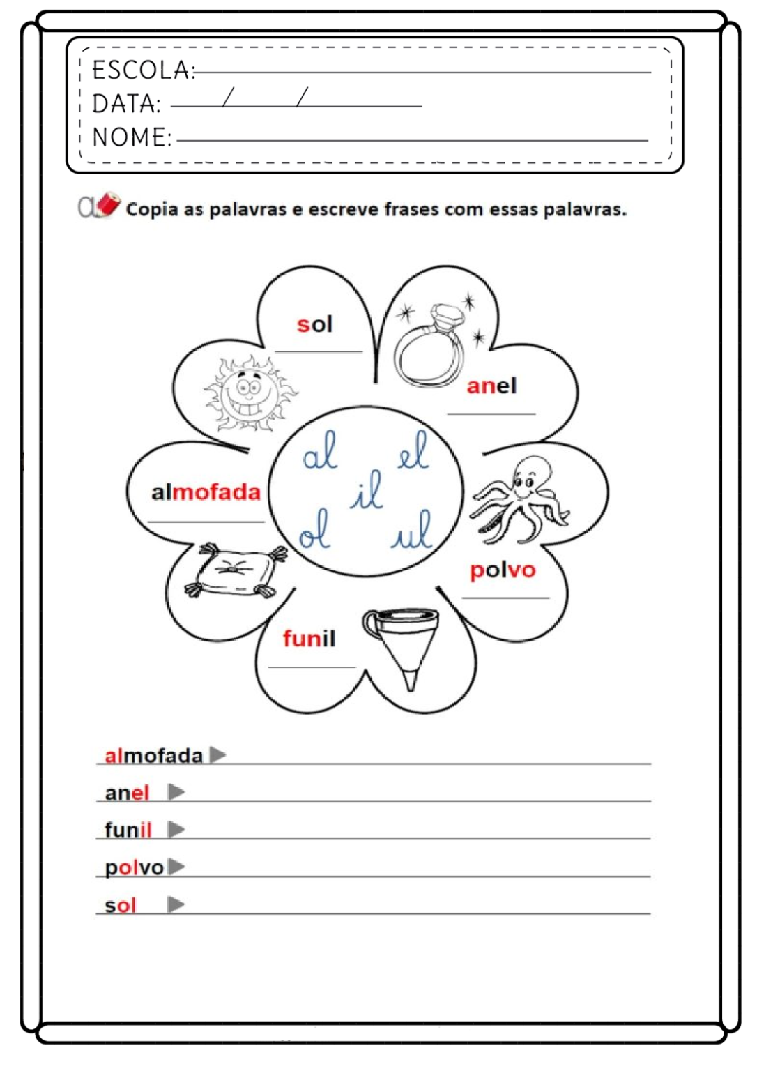 Atividades com al el il ol ul - Atividades Escolares