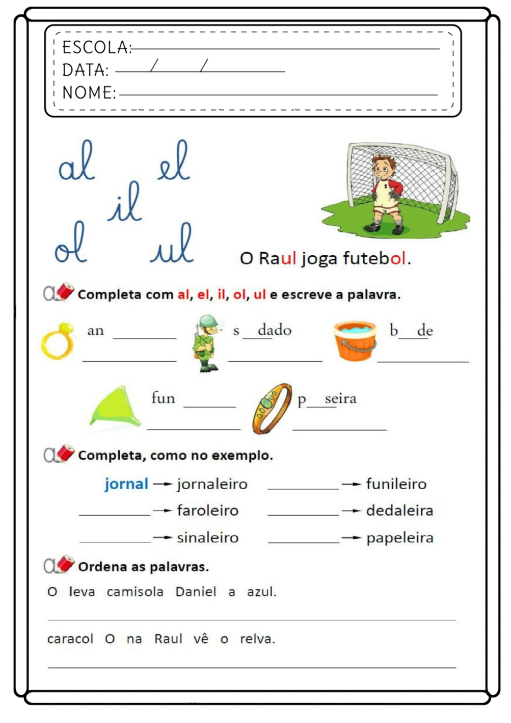 Atividades com al el il ol ul - Atividades Escolares