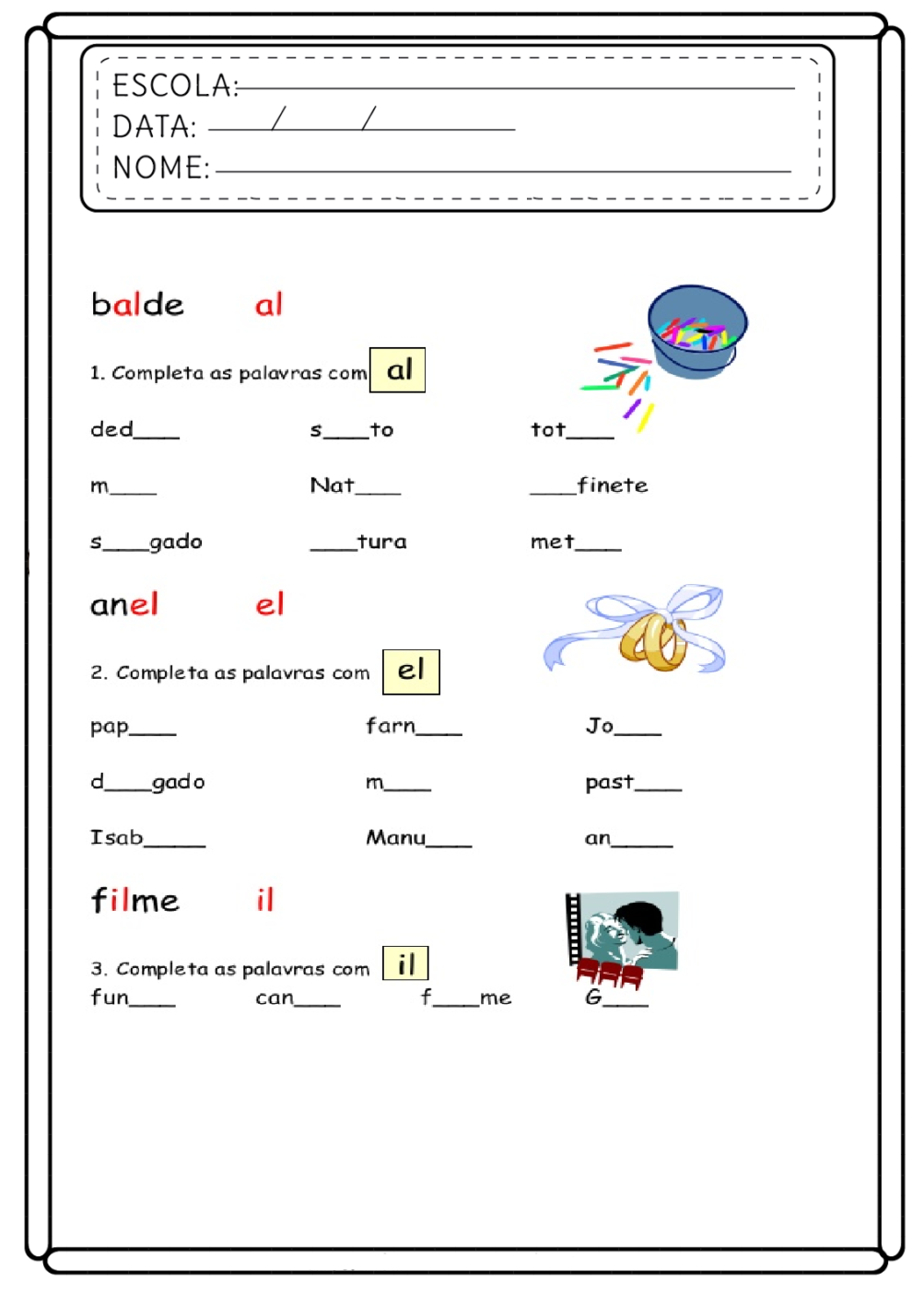 Atividades com al el il ol ul - Atividades Escolares